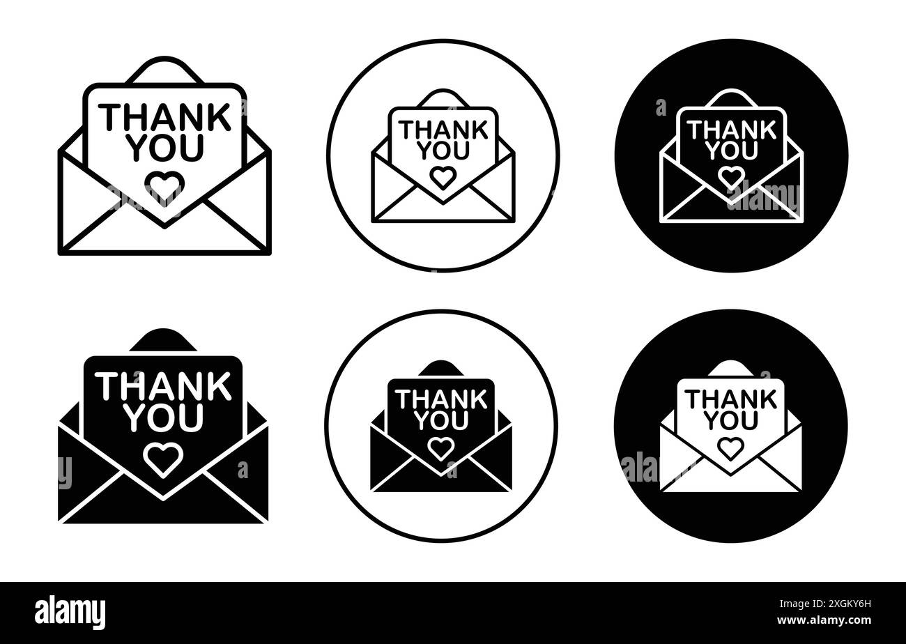 thank you letter icon logo sign vector outline in black and white color ...