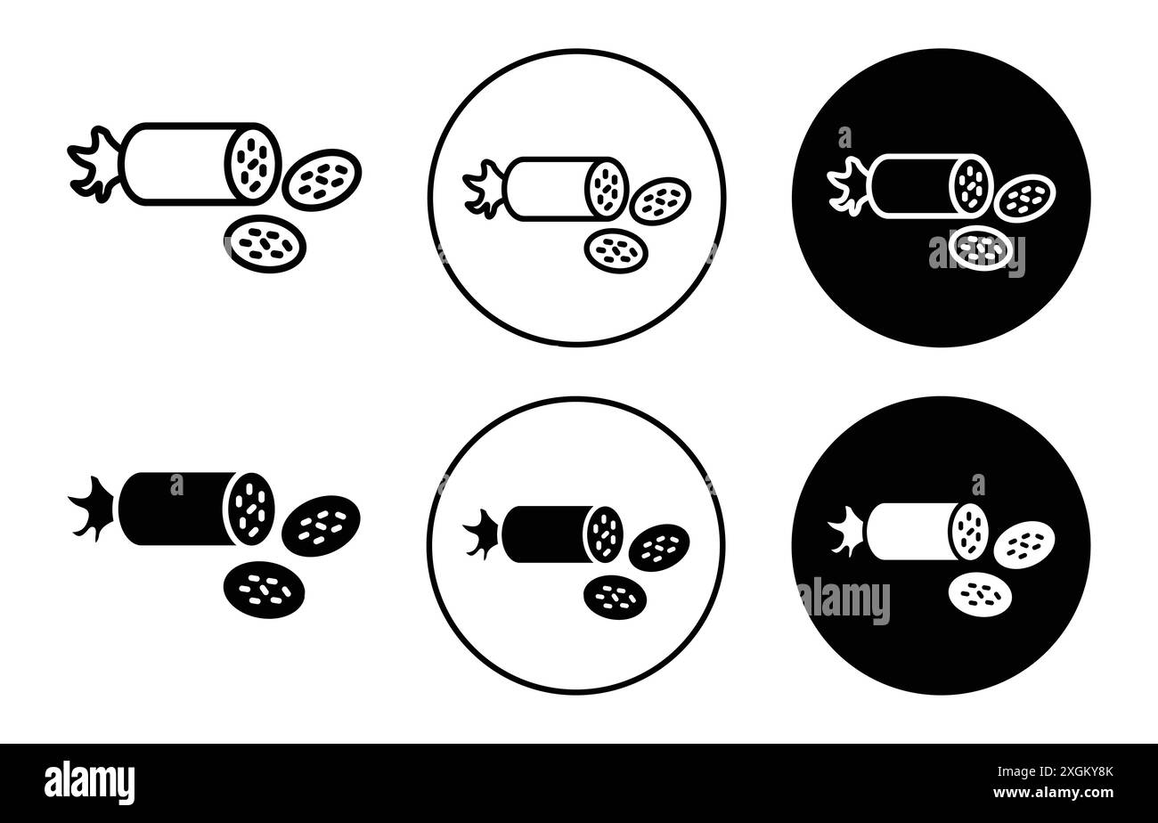 Sausage salami icon logo sign vector outline in black and white color ...