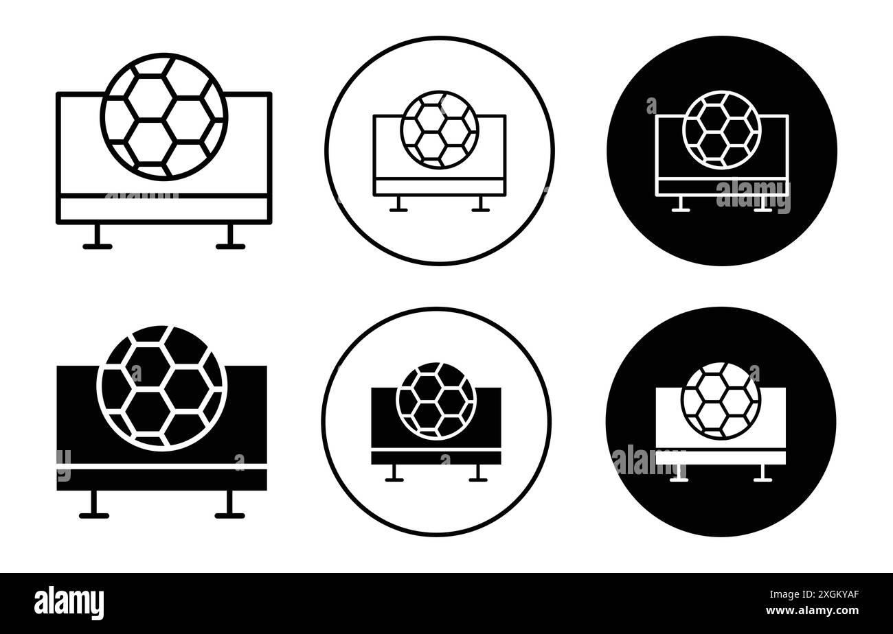 Soccer Live Match On TV icon logo sign vector outline in black and ...