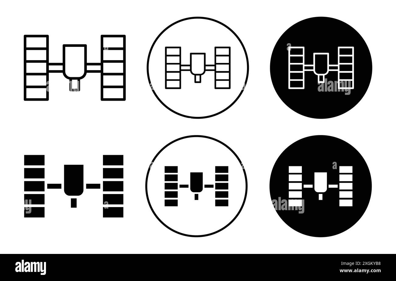 Space station icon logo sign vector outline in black and white color ...