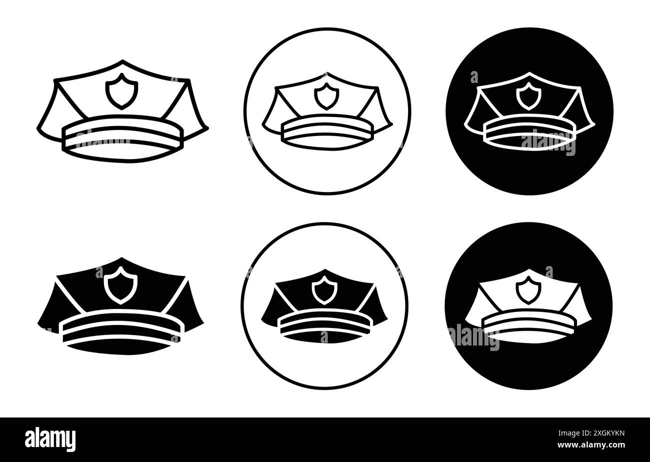 Police officer cap icon logo sign vector outline in black and white ...