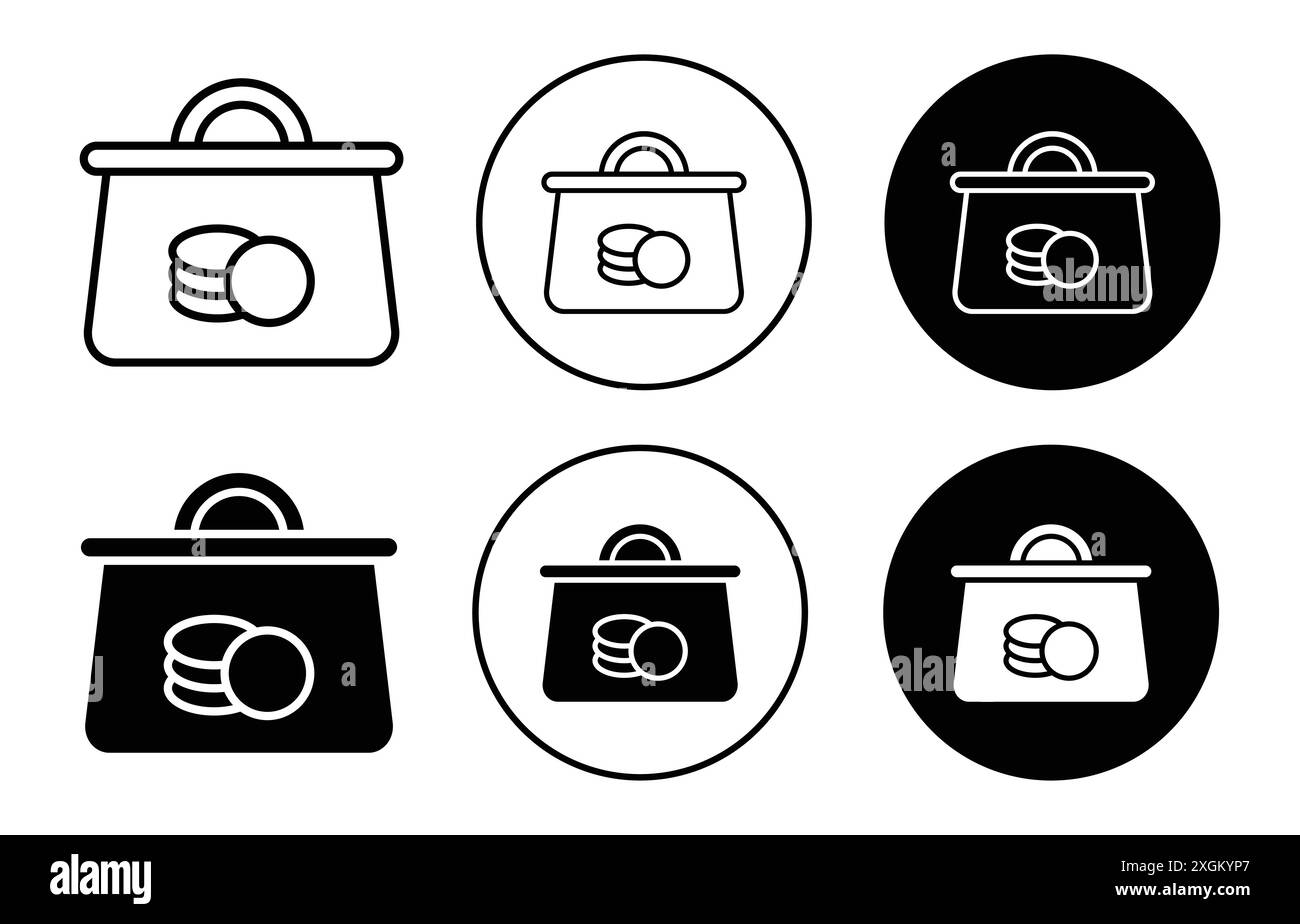 Purse and coins icon logo sign vector outline in black and white color ...