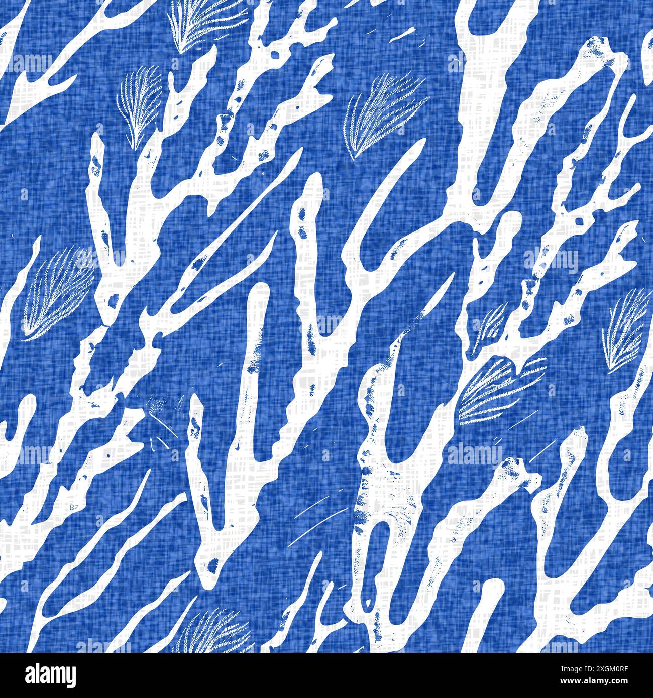 Whimsical seaweed kelp coastal electric blue beach pattern. Batik ...