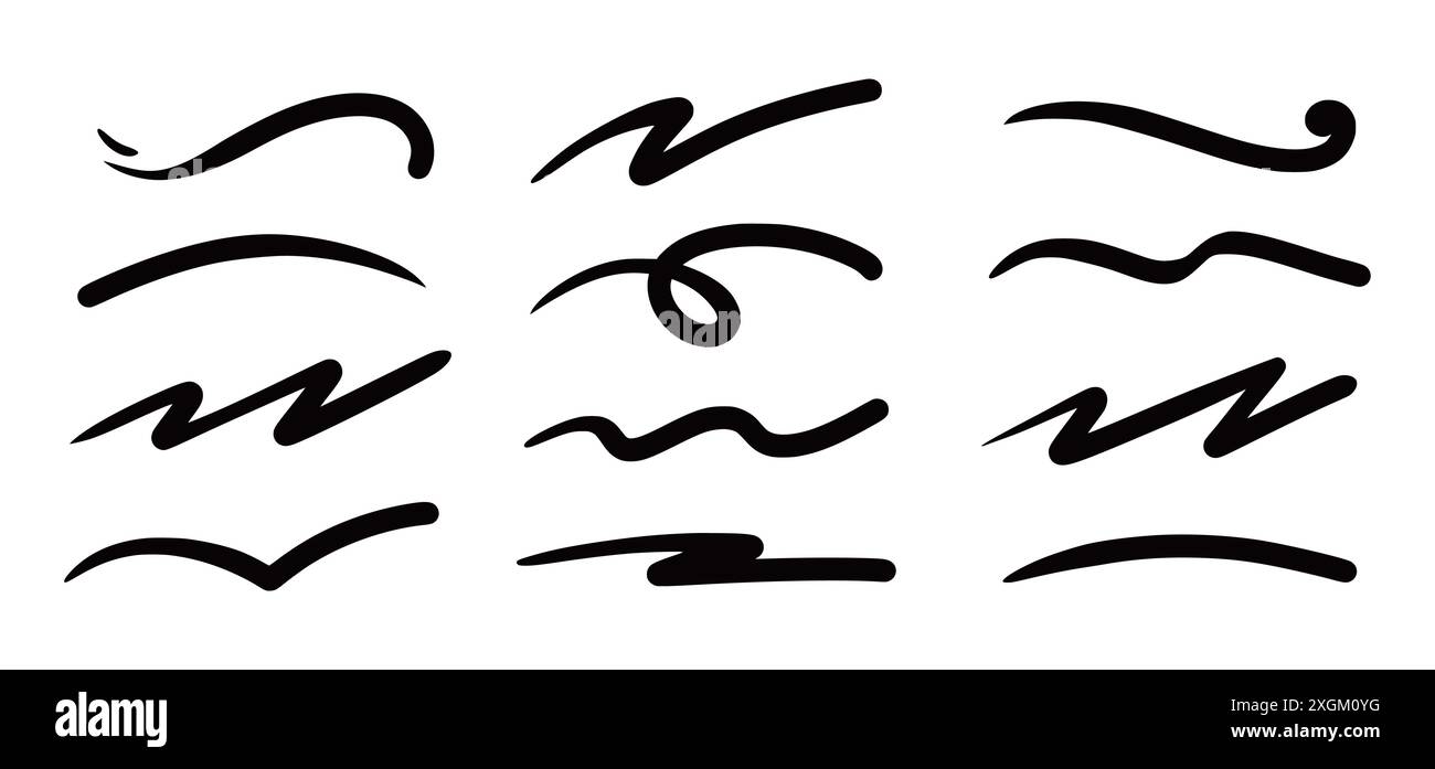 Squiggle brush scribble underline. Marker pen emphasis highlight swoosh ...