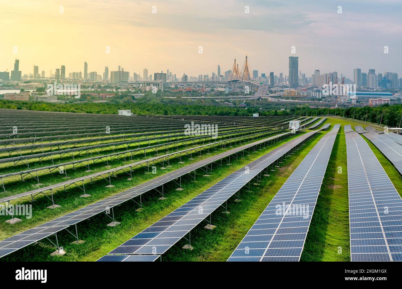 Sustainable city with green energy and net zero emissions. Solar power ...
