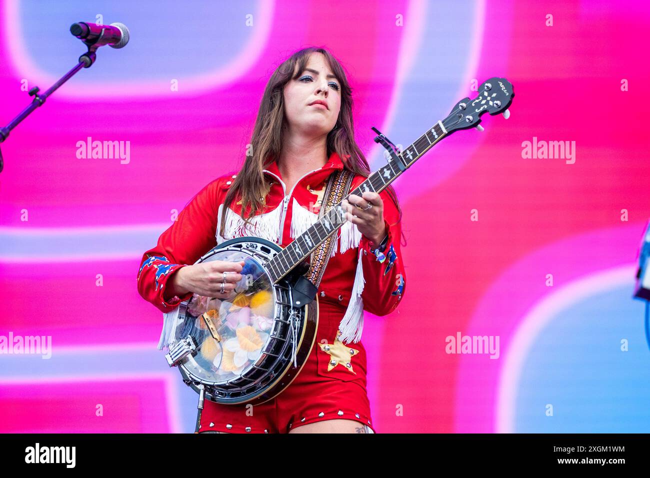 Julie Aubé of Les Hay Babies performs during Festival d'ete de Quebec ...