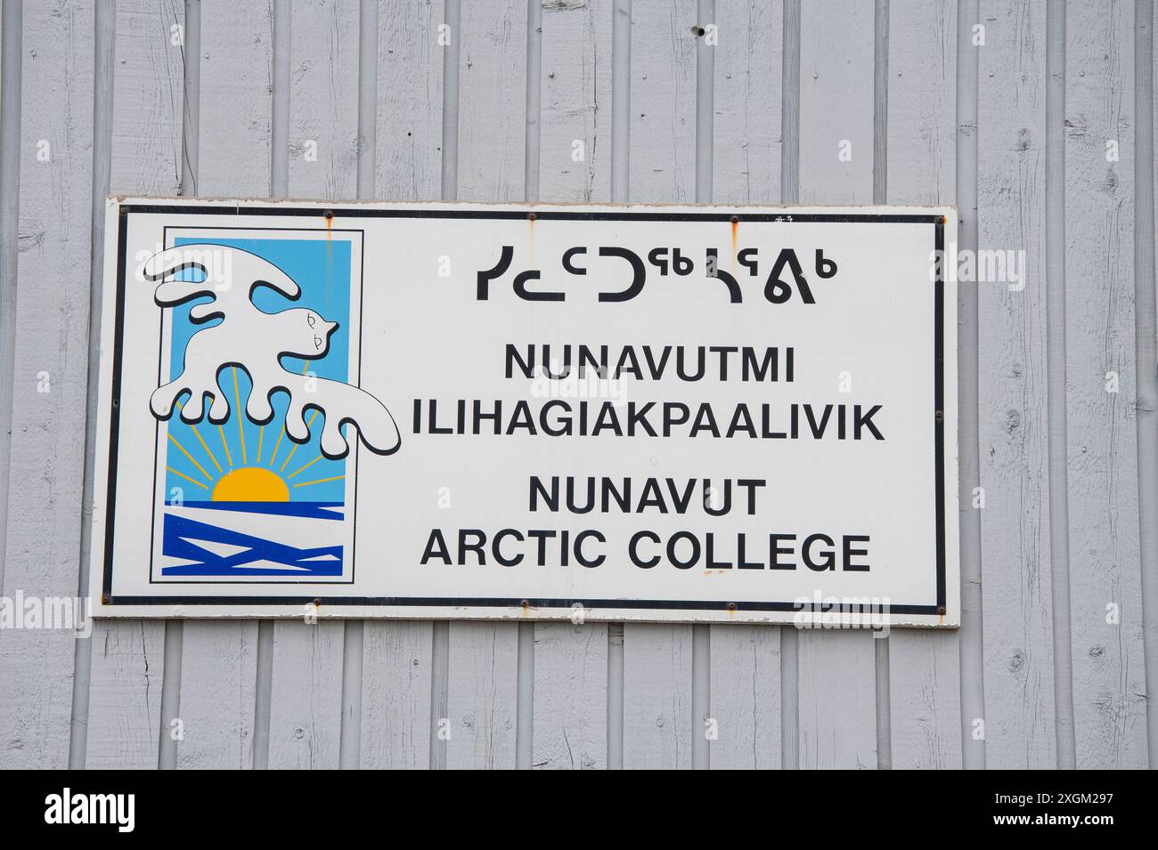 Multilingual Nunavut Arctic College sign in English, Inuktitut and ...