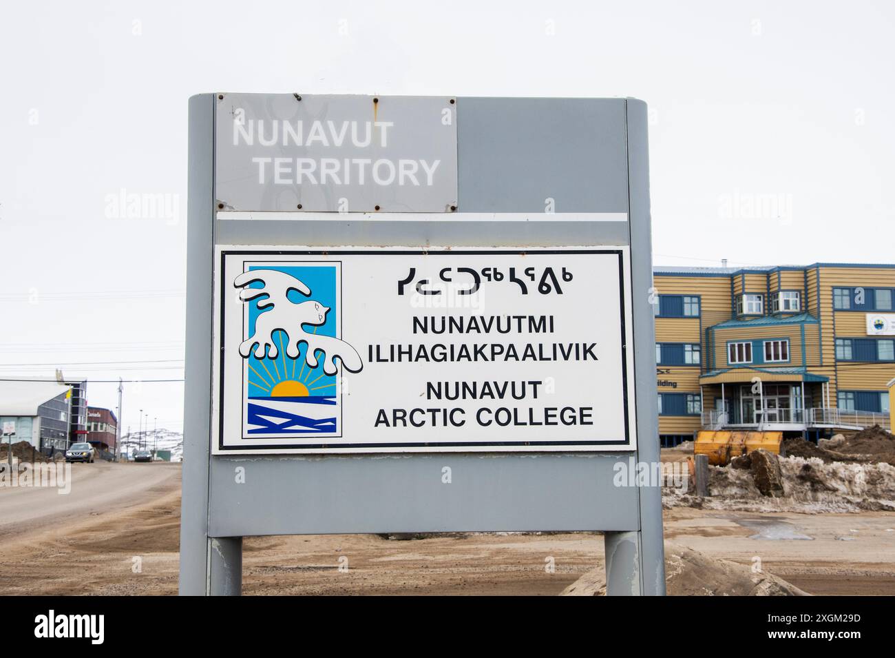 Multilingual Nunavut Arctic College sign in English, Inuktitut and ...