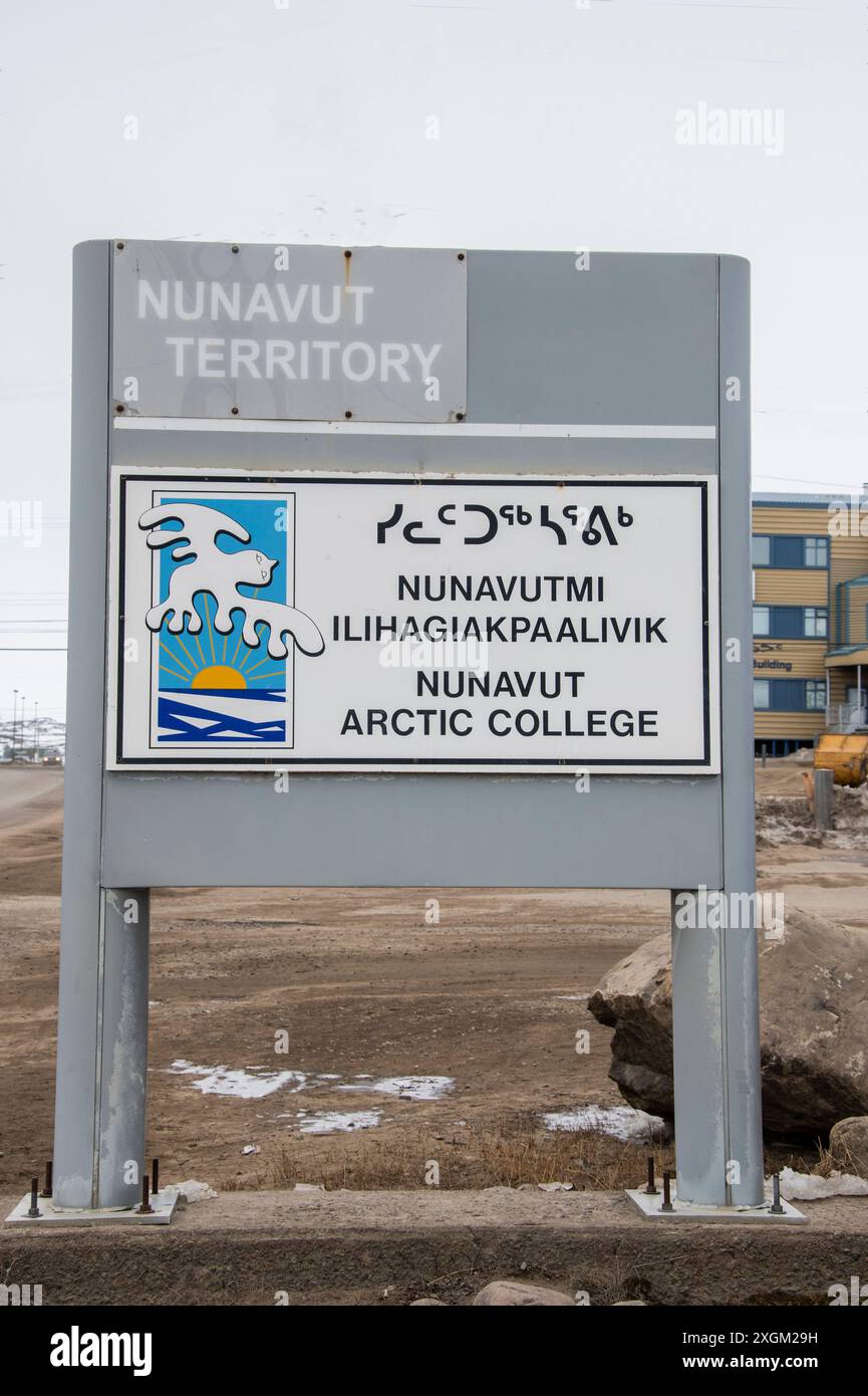 Multilingual Nunavut Arctic College sign in English, Inuktitut and ...