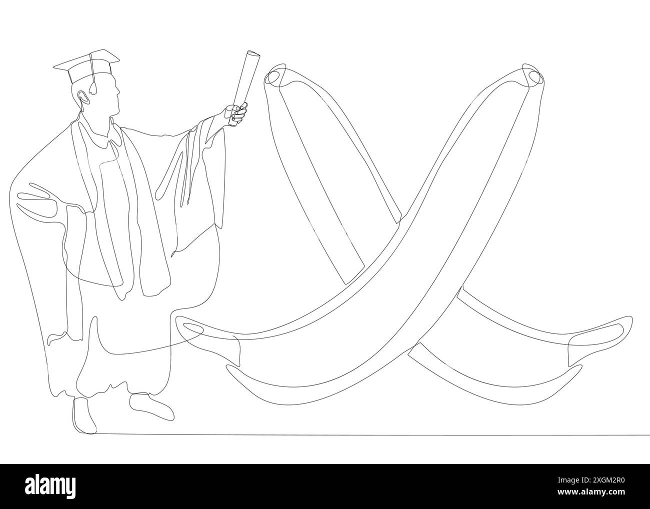 One continuous line of Graduati man with banana. Thin Line Illustration ...