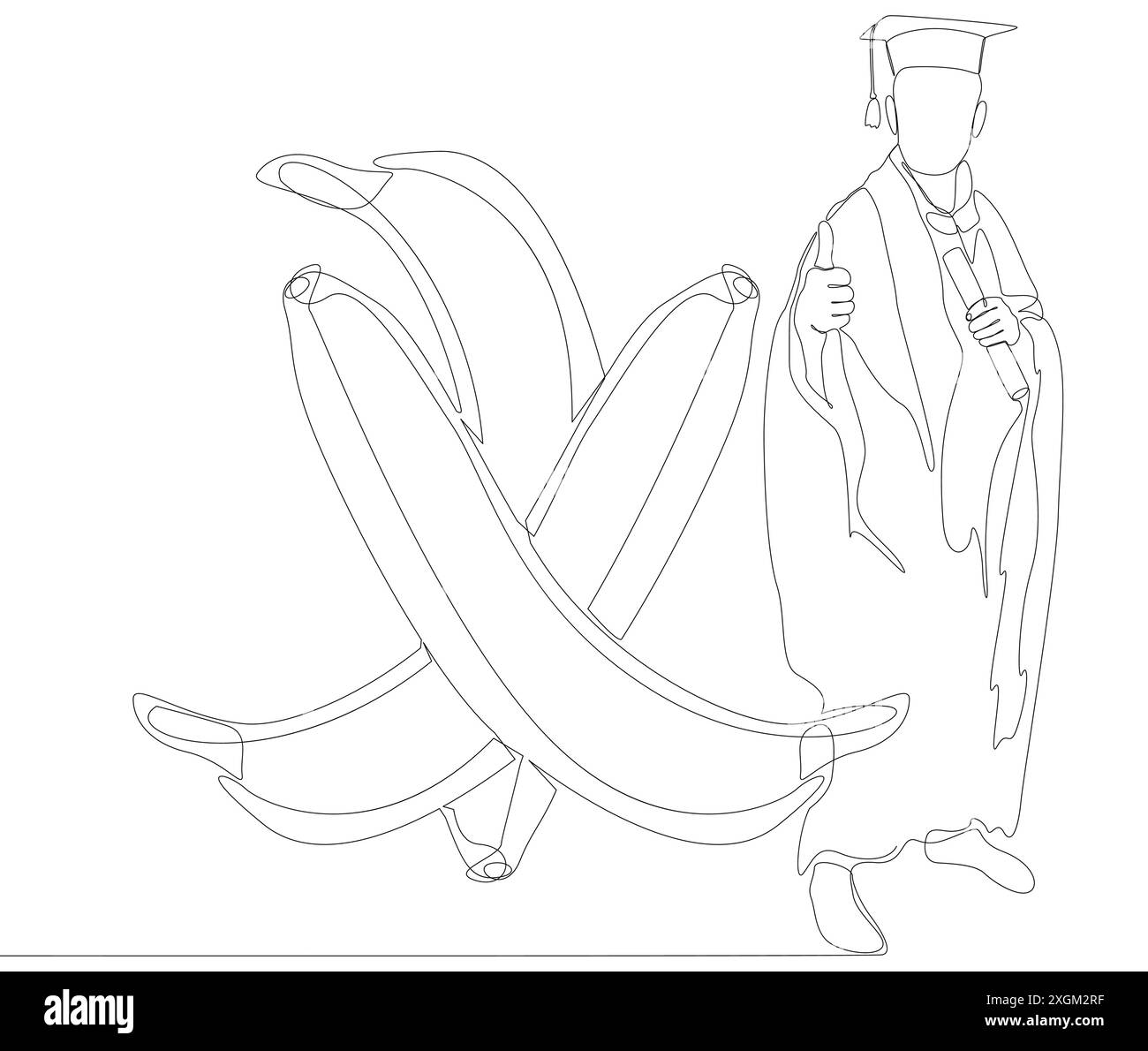 One continuous line of Graduati man with banana. Thin Line Illustration ...