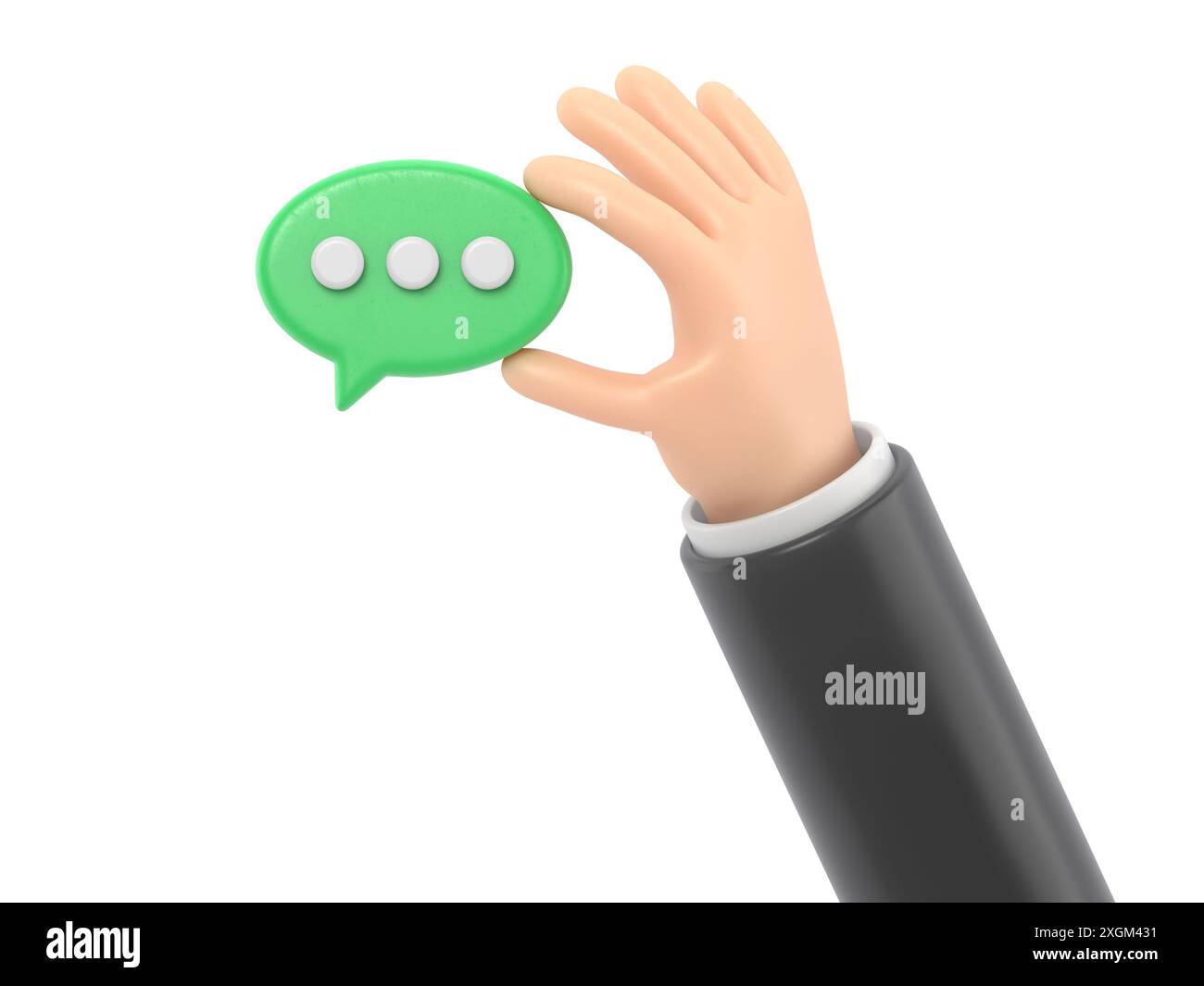 Cartoon Gesture Icon Mockup.3d hand holding chat bubble icon. Message ...