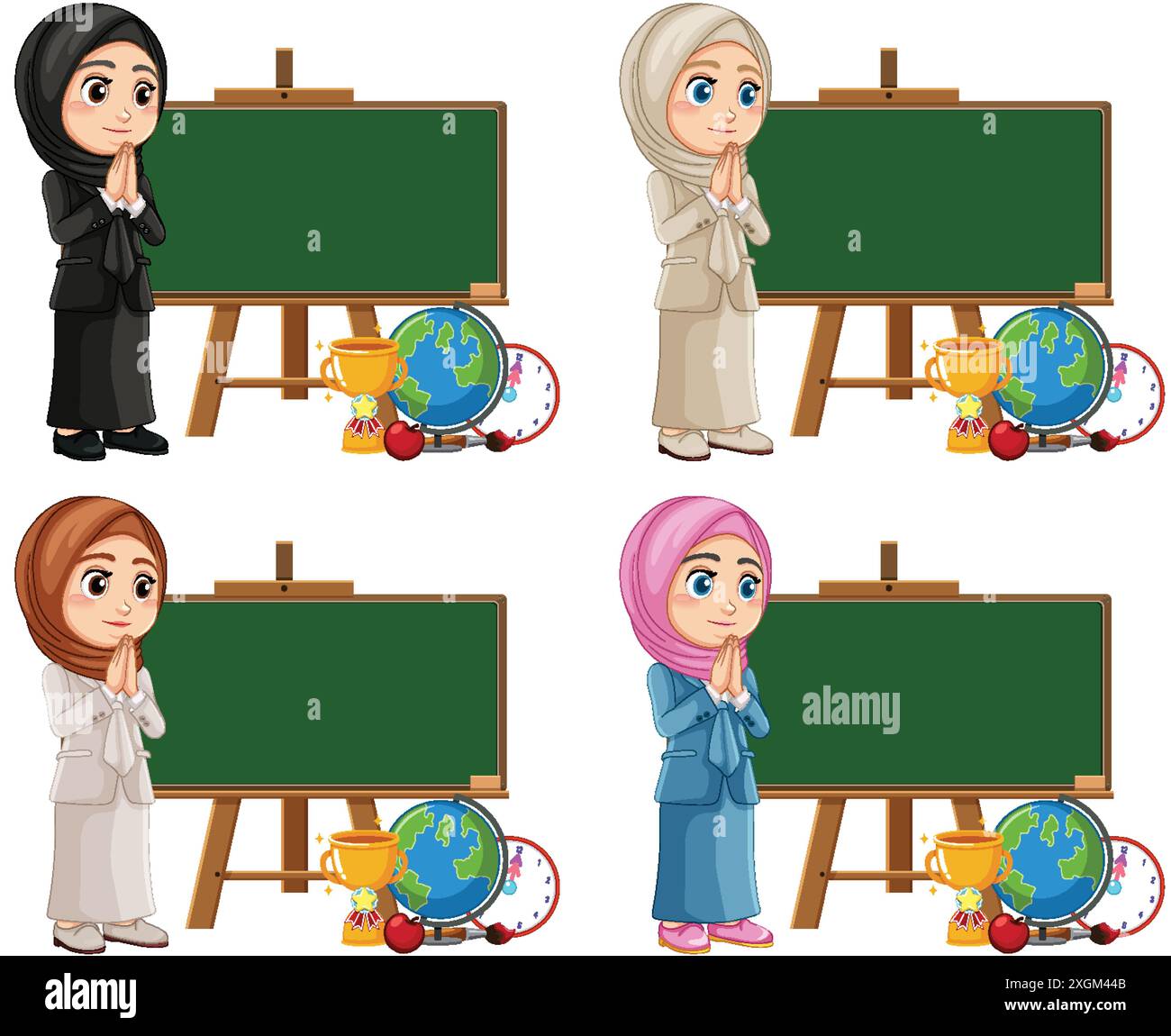 Four teachers with classroom items and blackboards Stock Vector Image ...