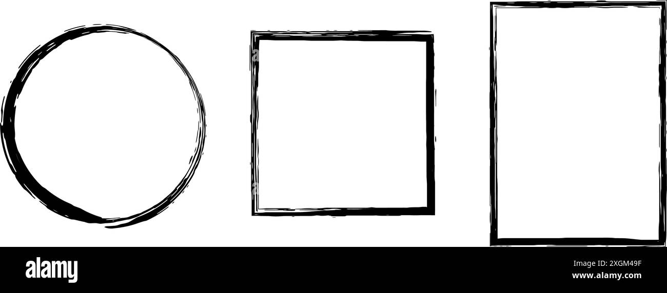 Grunge circle, square, rectangle frame set. Round and rectangular paint ...