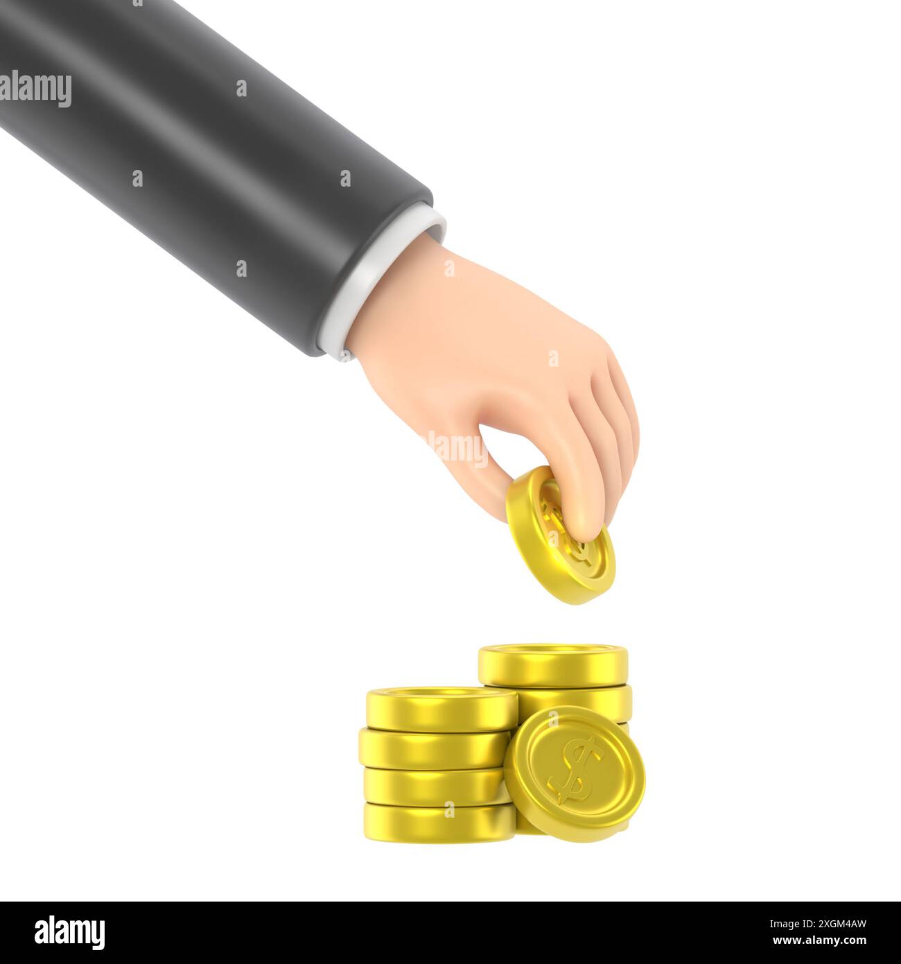 Cartoon Gesture Icon Mockup.3d Icon hand giving coins. Money concept ...