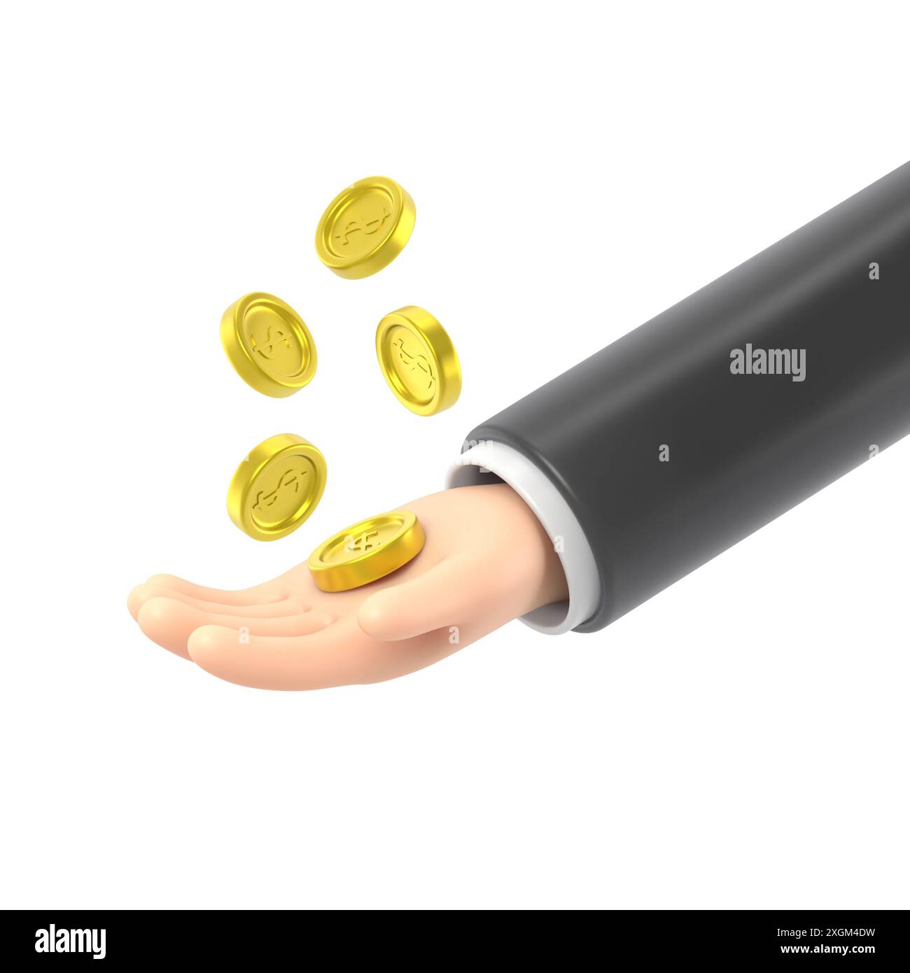 Cartoon Gesture Icon Mockup.3d Icon hand with coins flying.Money ...