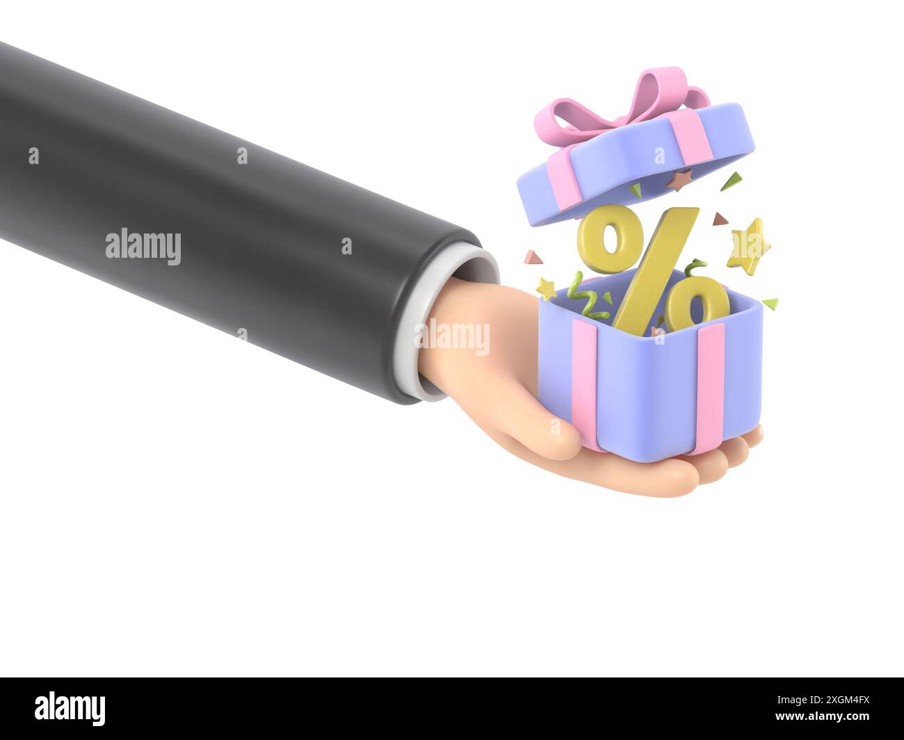 Cartoon Gesture Icon Mockup.3d icon sale concept. Open gift in hand ...