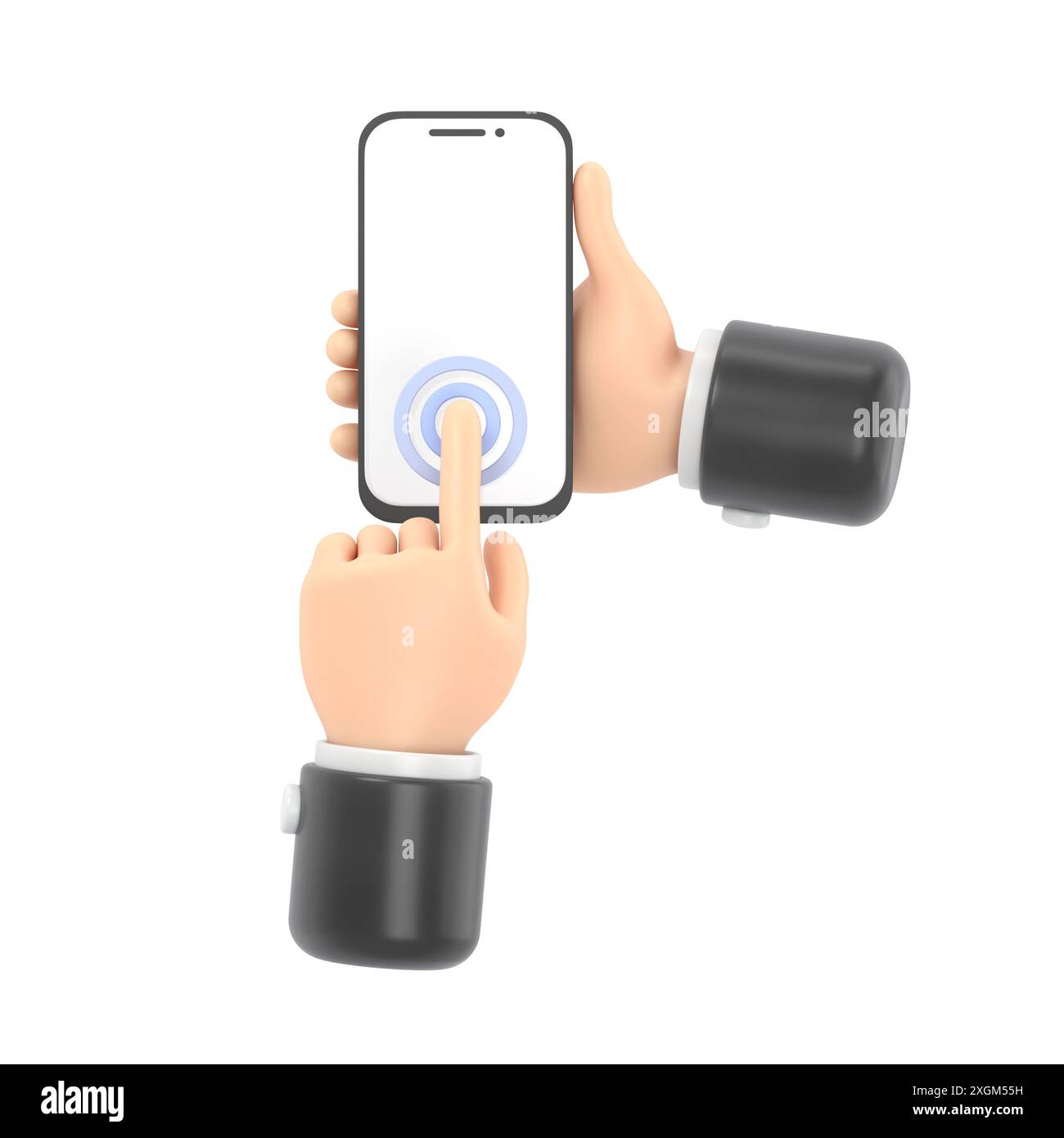 Cartoon Gesture Icon Mockup.3d black skinned hand touching smartphone ...