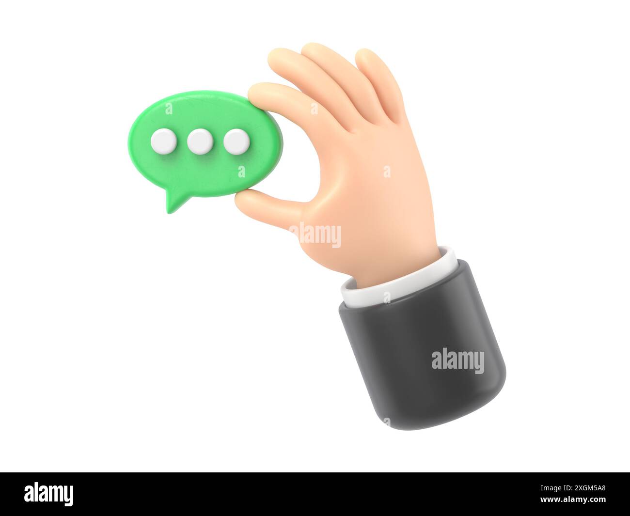 Cartoon Gesture Icon Mockup.3d hand holding chat bubble icon. Message ...