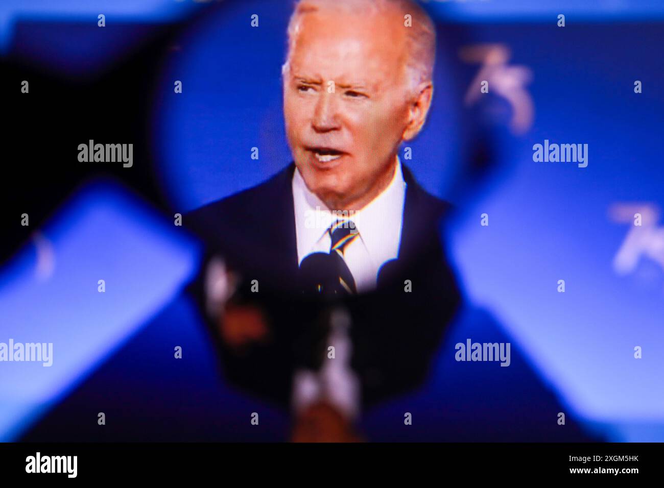 In this photo illustration, a screen shows the current US President Joe ...