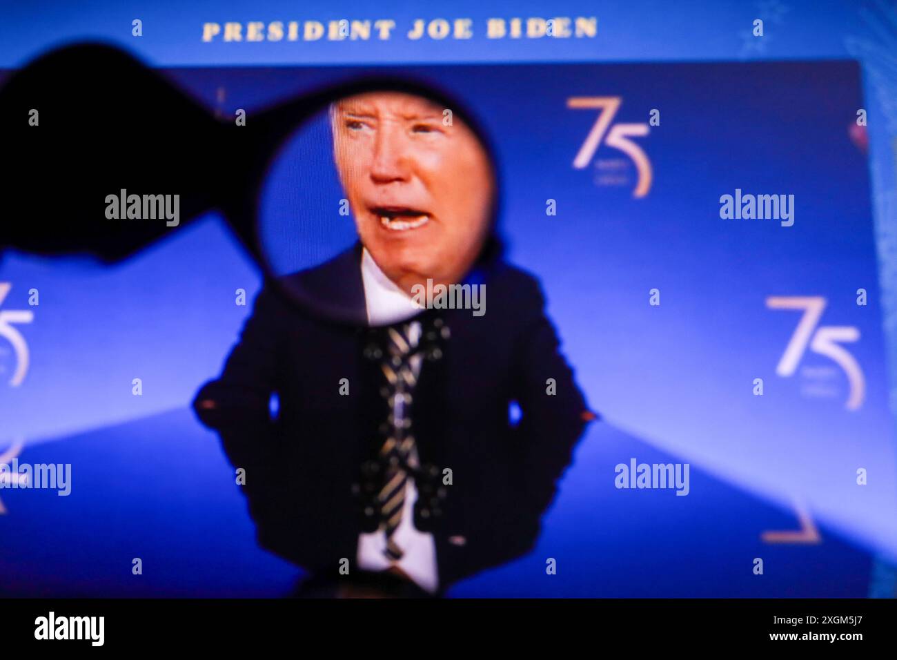 In this photo illustration, a screen shows the current US President Joe ...