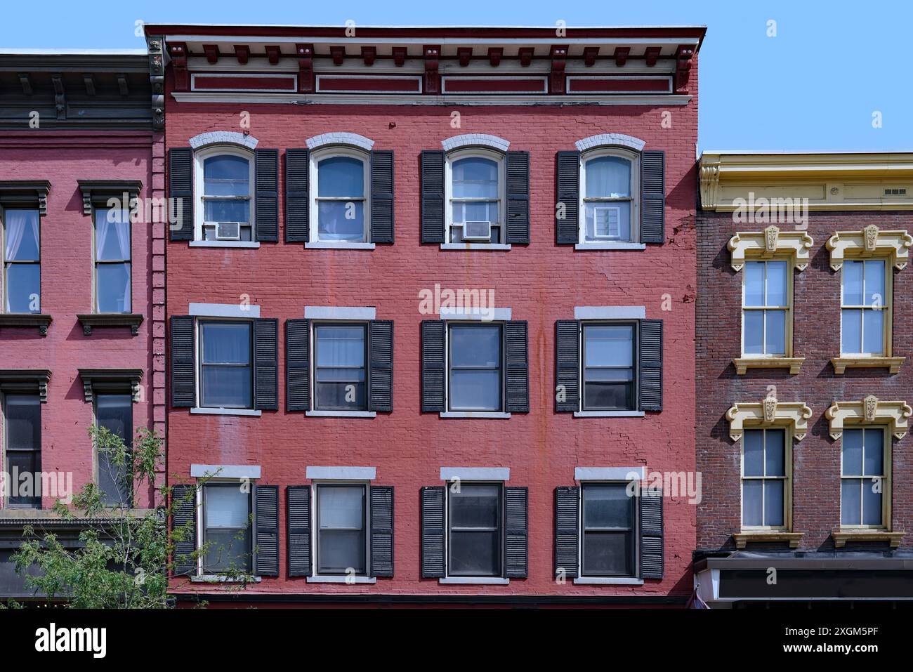 19th century building facades with ornate window frames and roof ...