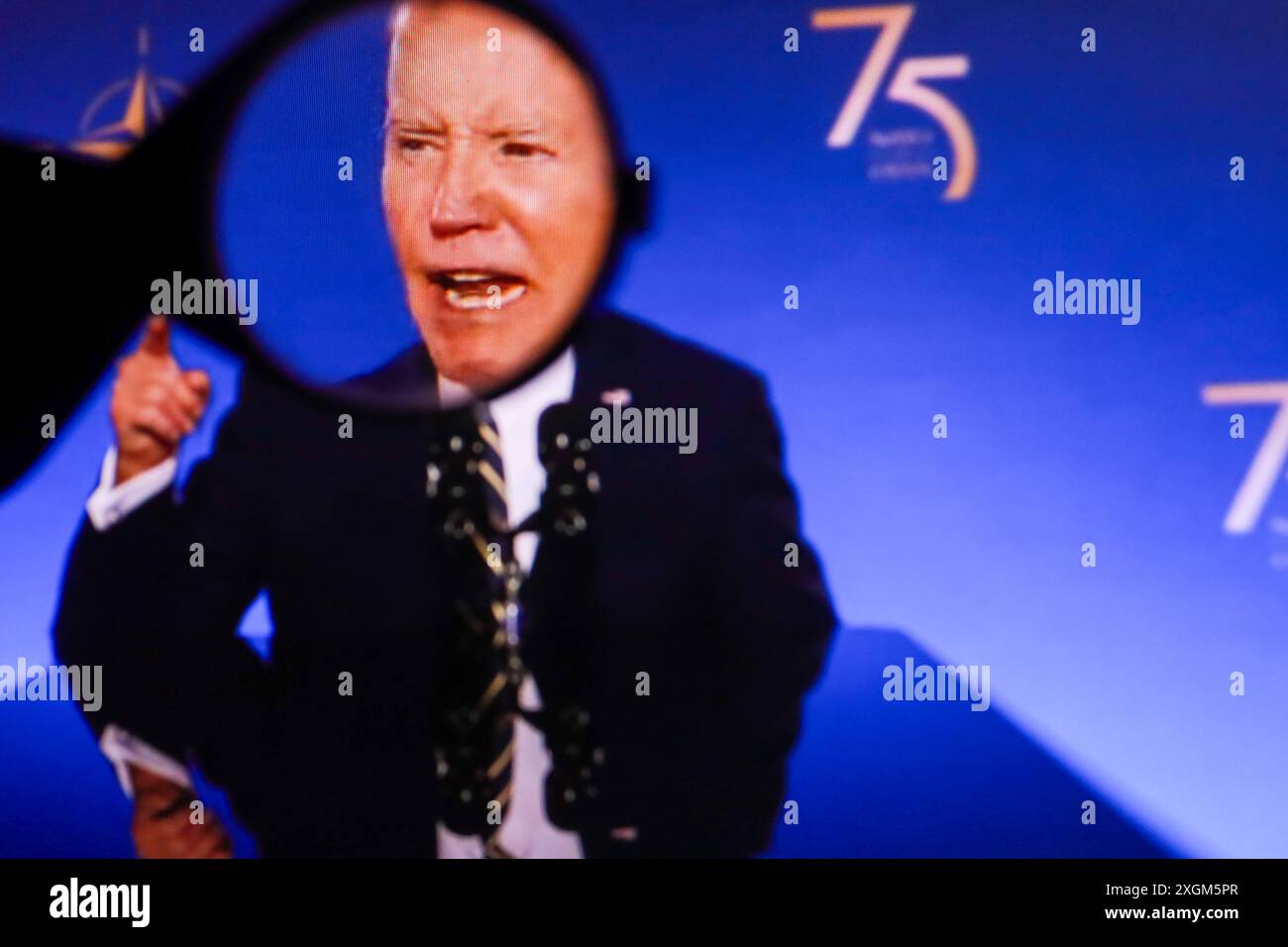 In this photo illustration, a screen shows the current US President Joe ...