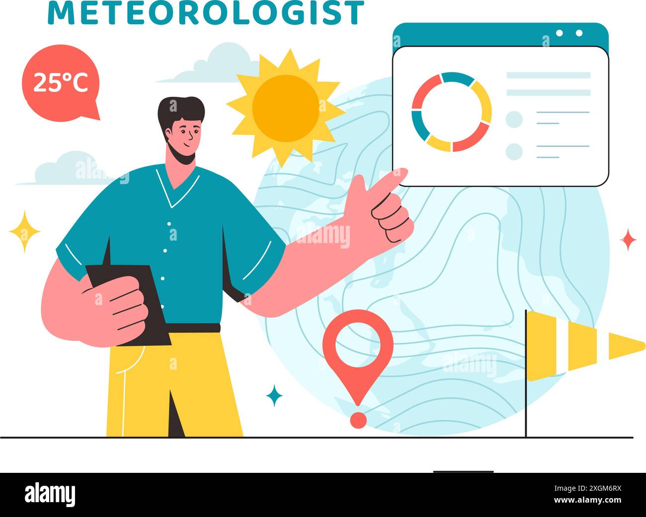 Meteorologist Vector Illustration with Weather Forecast and Atmospheric ...