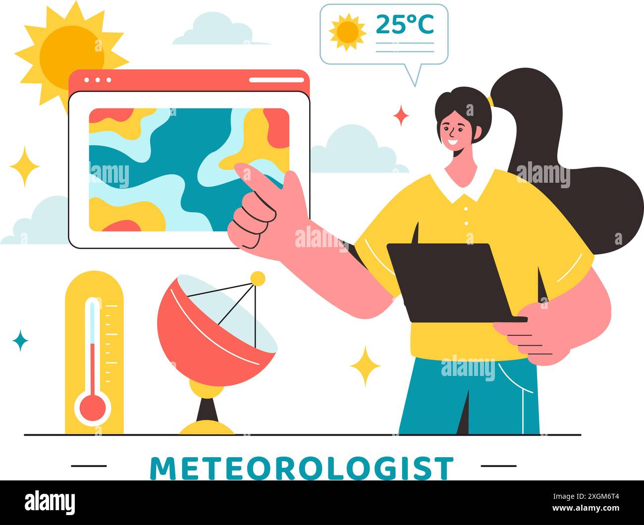 Meteorologist Vector Illustration with Weather Forecast and Atmospheric ...