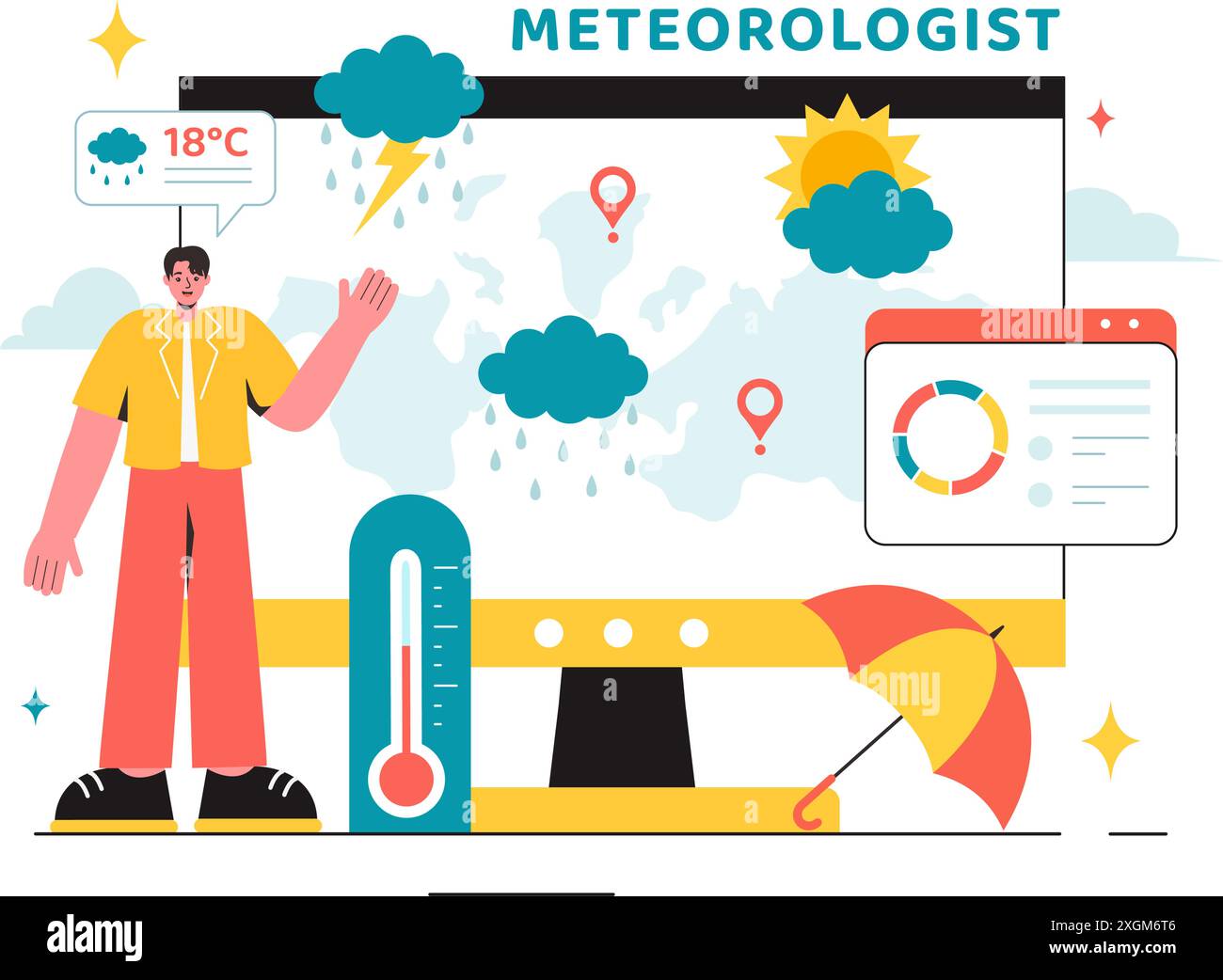 Meteorologist Vector Illustration with Weather Forecast and Atmospheric ...