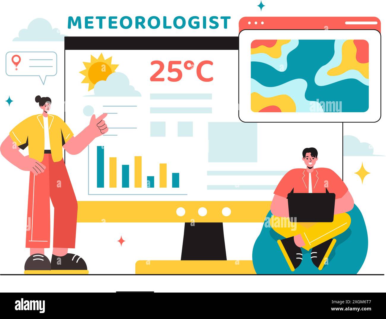 Meteorologist Vector Illustration with Weather Forecast and Atmospheric ...