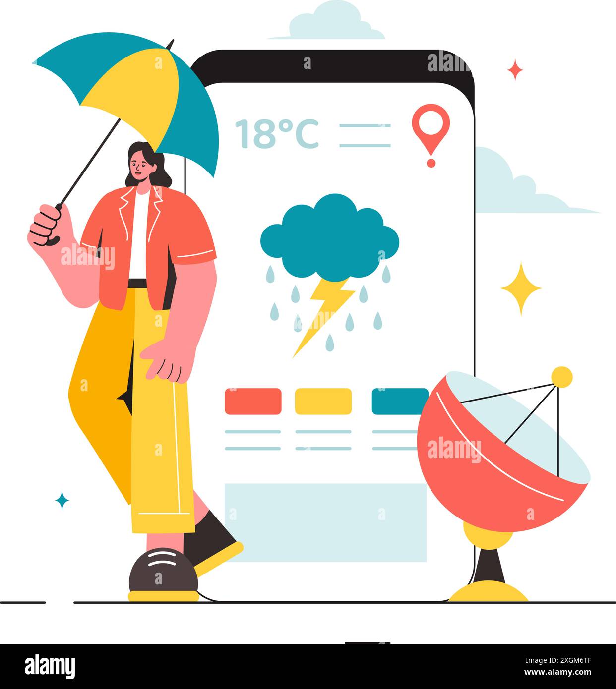 Meteorologist Vector Illustration with Weather Forecast and Atmospheric Precipitation Map in a ...