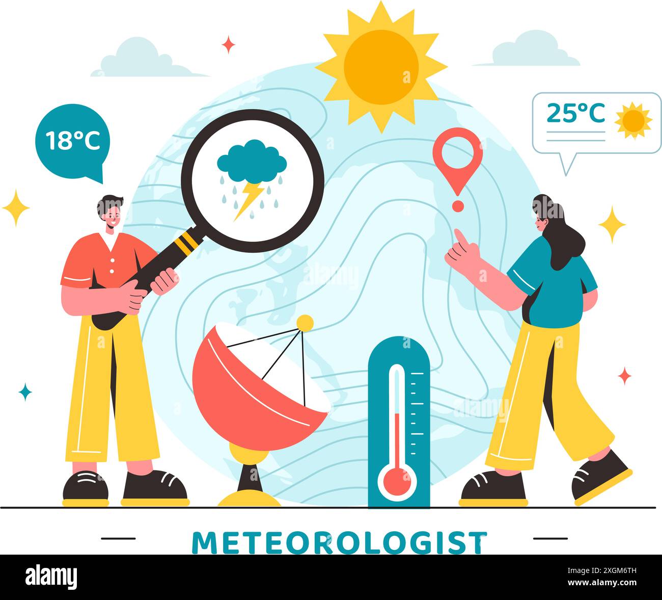 Meteorologist Vector Illustration with Weather Forecast and Atmospheric ...