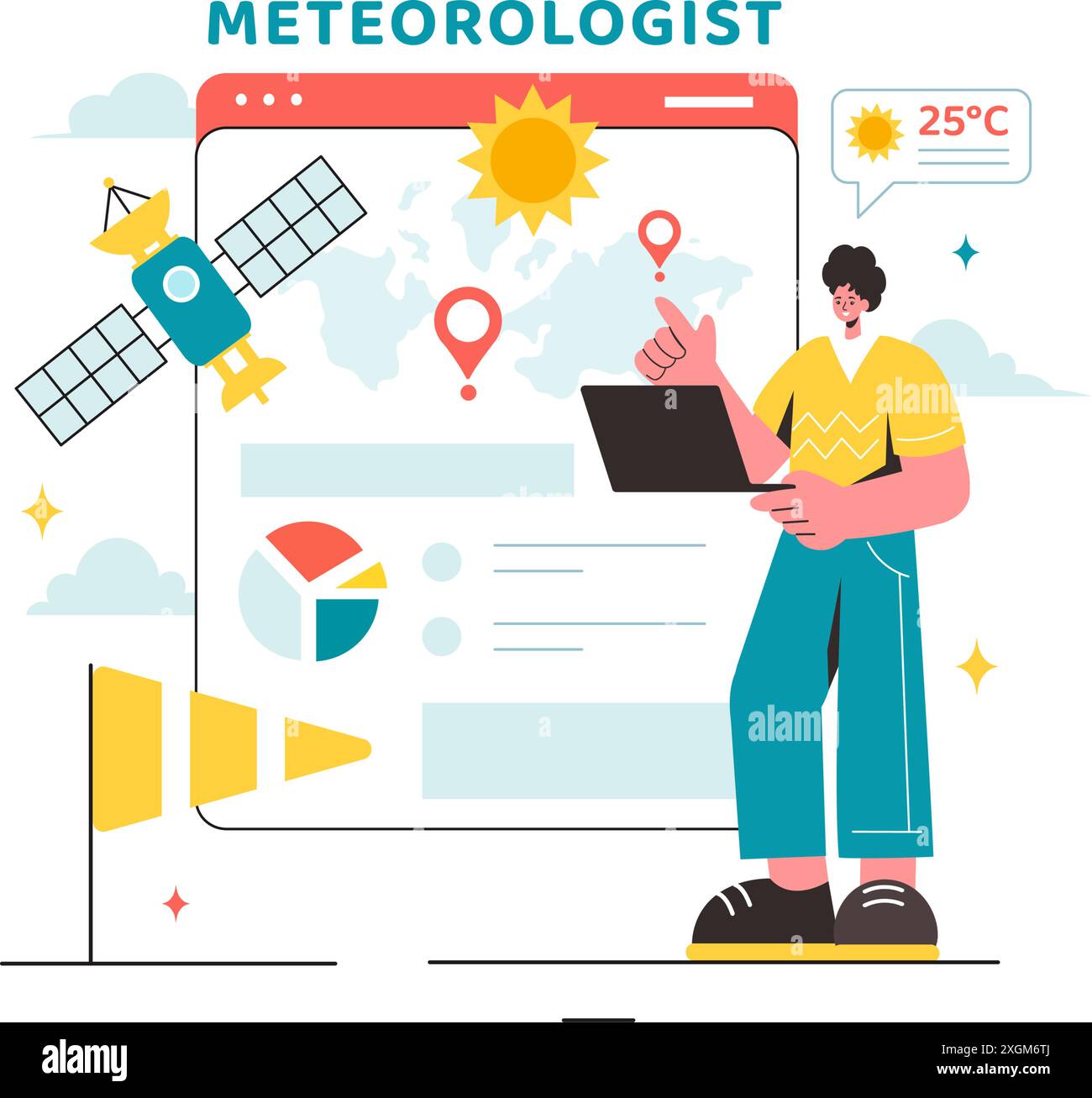 Meteorologist Vector Illustration with Weather Forecast and Atmospheric ...