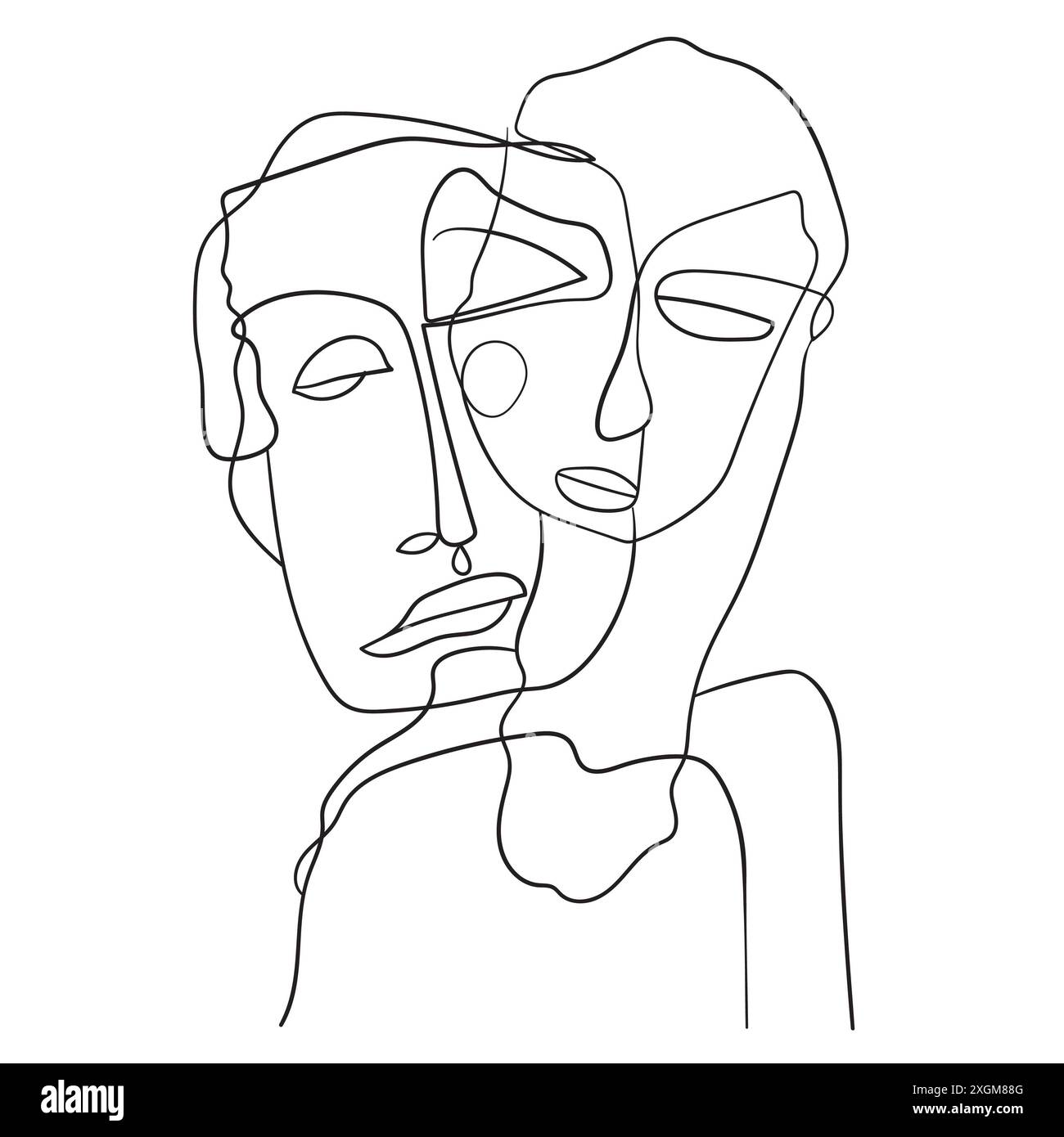 Portrait in modern abstract graphic style, Simple hand drawn black and ...