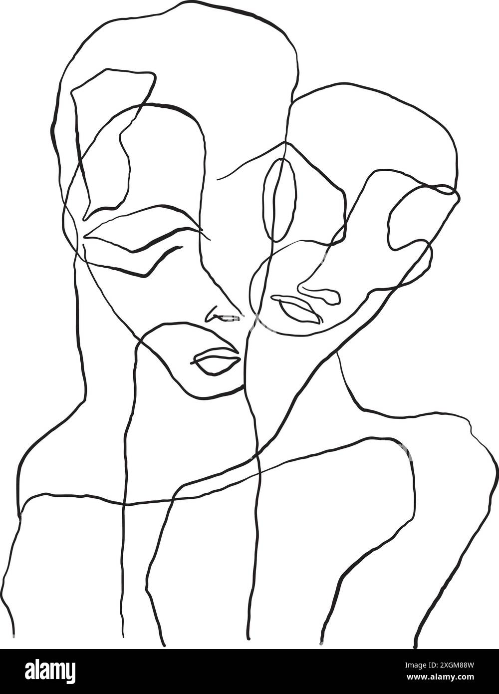 Portrait in modern abstract graphic style, Simple hand drawn black and ...