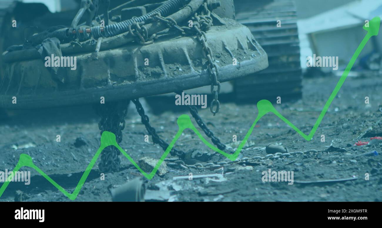 Image of data processing over rubbish dump. Global business and digital ...