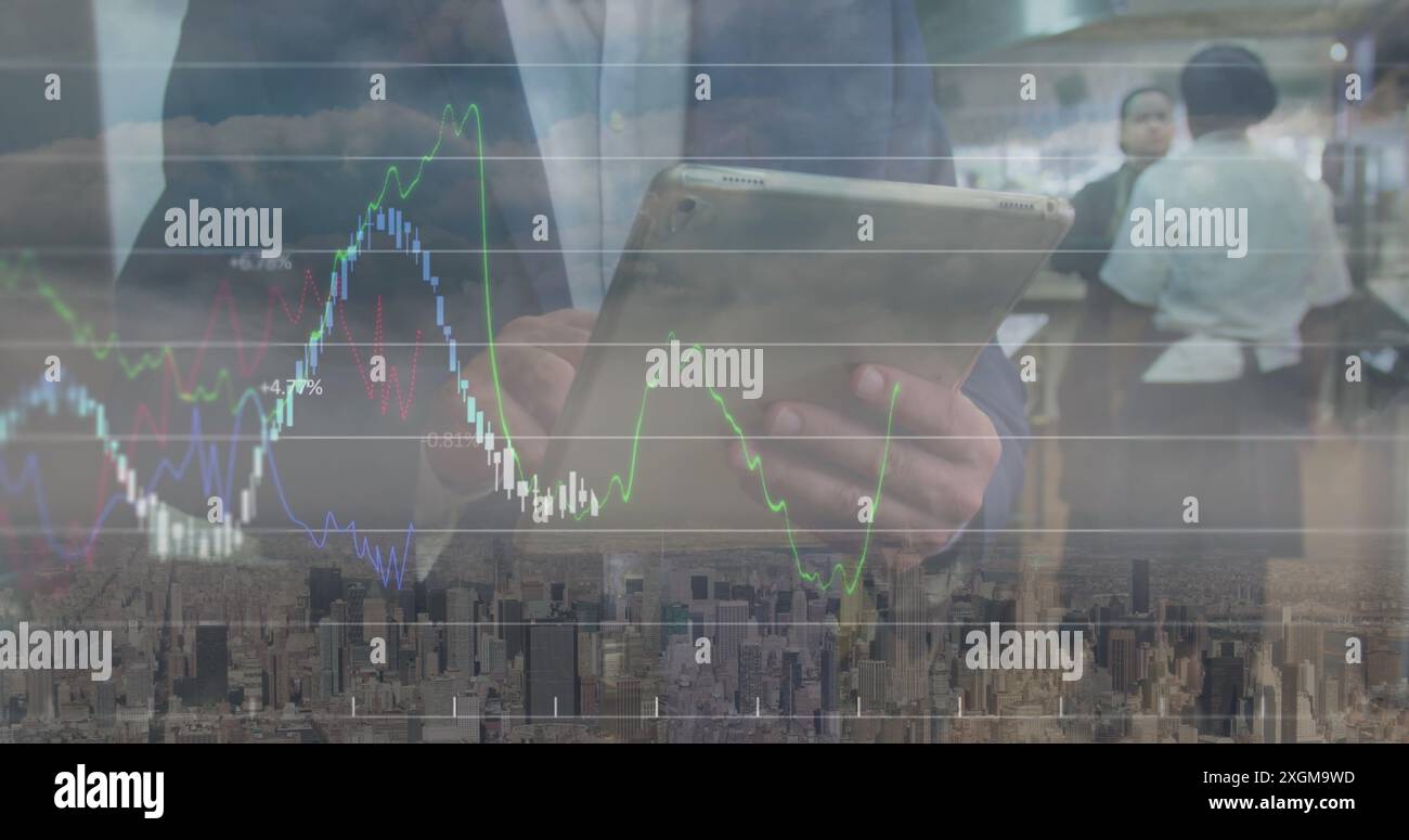 Image of financial data and graphs over caucasian businessman using ...