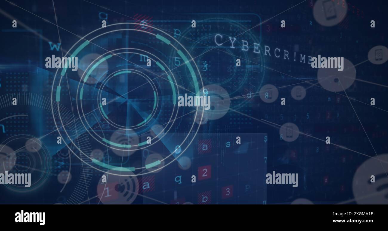 Image of icons connecting with lines, digital circles with changing ...