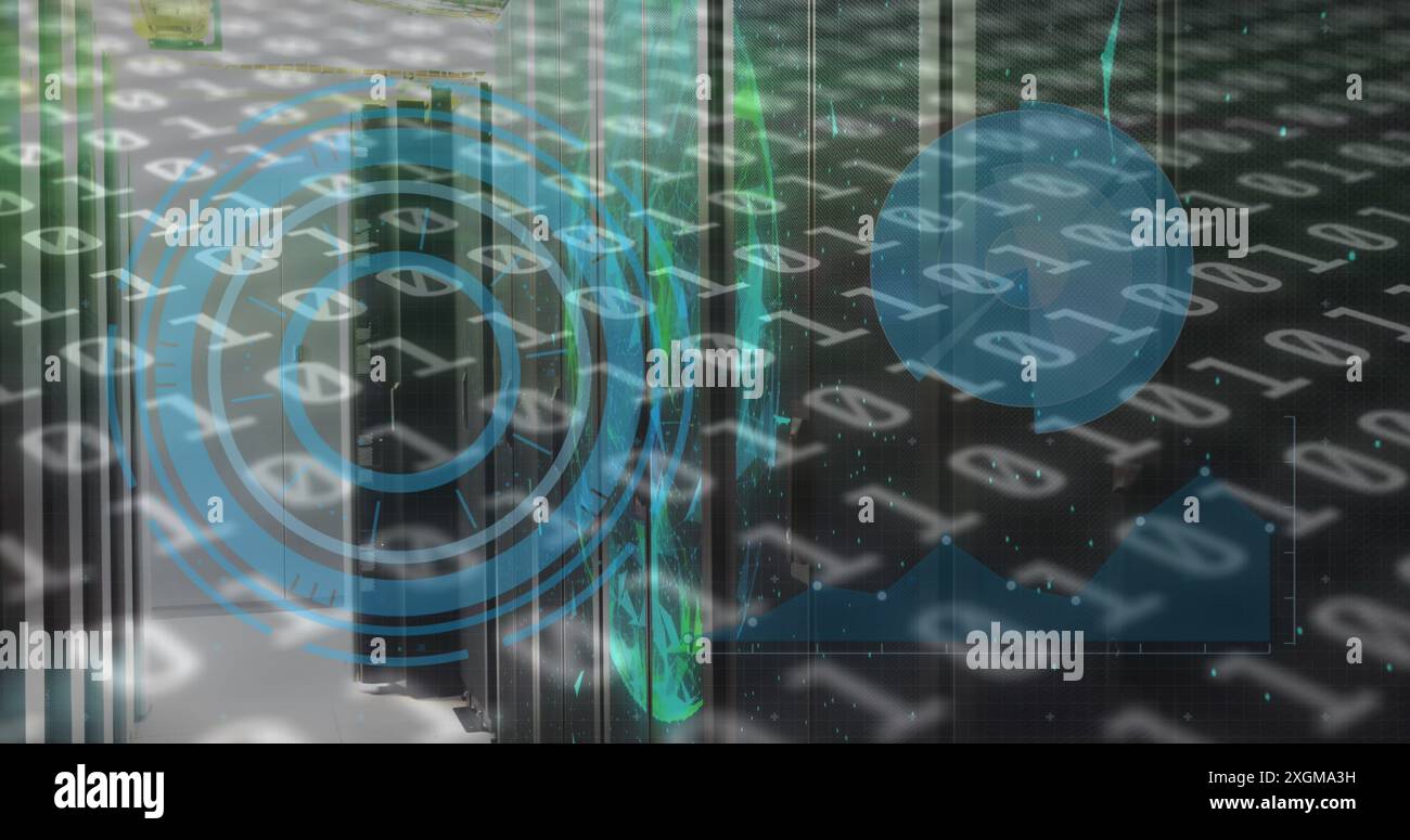 Image of binary codes, graphs with hud processing on digital interface ...