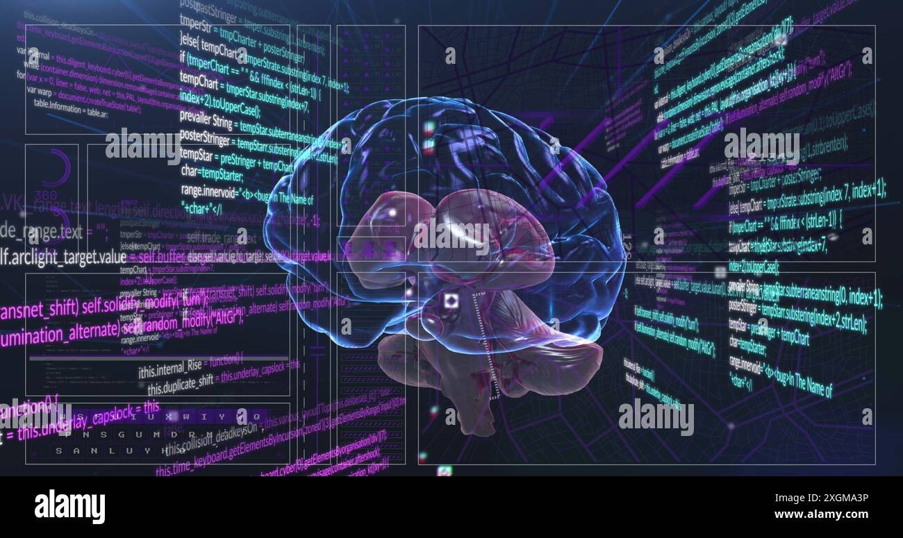 Image of data processing over human brain on digital interface. Digital ...