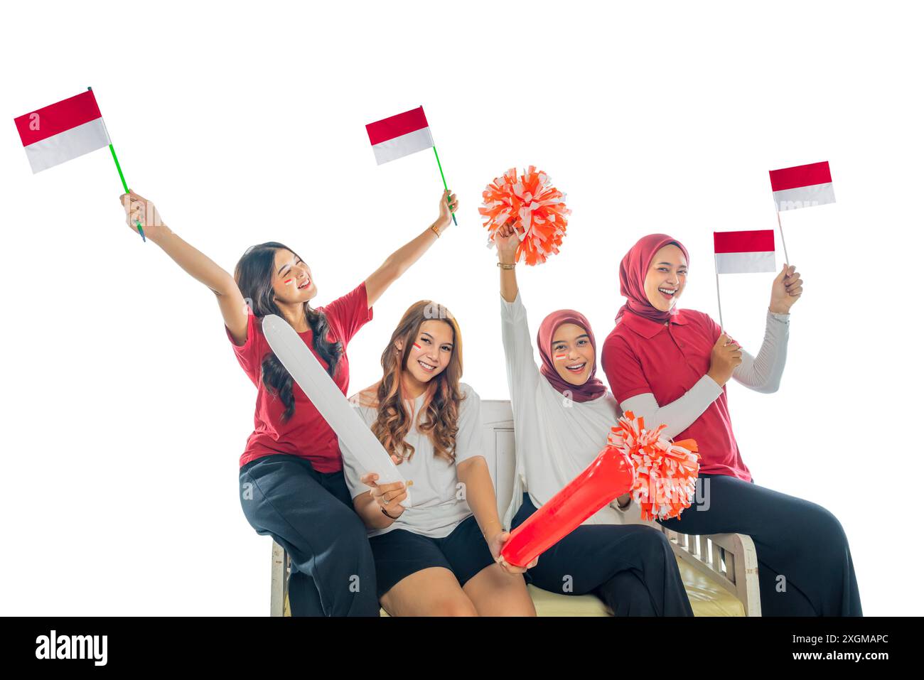 Portrait group of an Indonesian woman with an excited expression ...