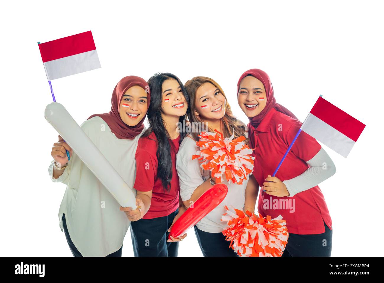 Portrait group of an Indonesian woman with an excited expression ...