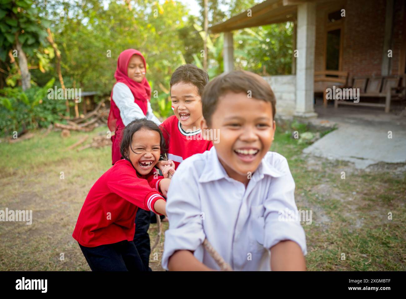Portrait of Indonesian kids celebrate Indonesia Independence Day with ...