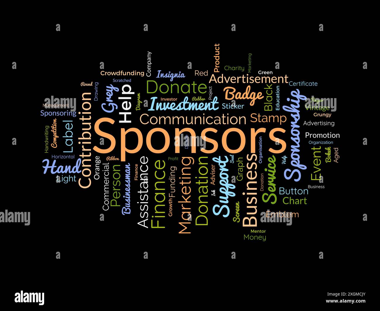 Sponsors wordcloud template. Advertisement concept vector background ...