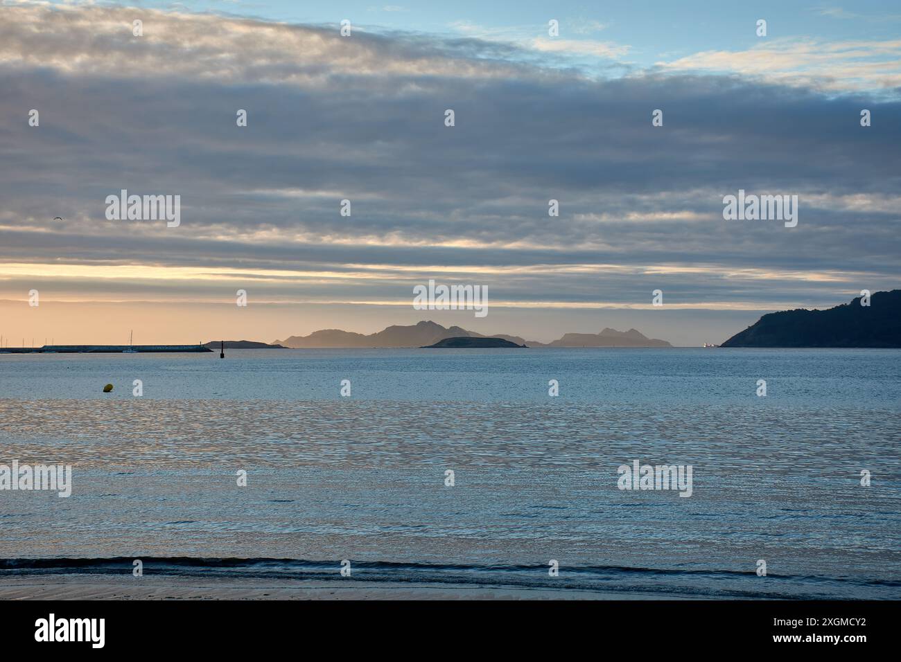 breathtaking panoramic view of the Cies Islands from Ladeira Beach in ...