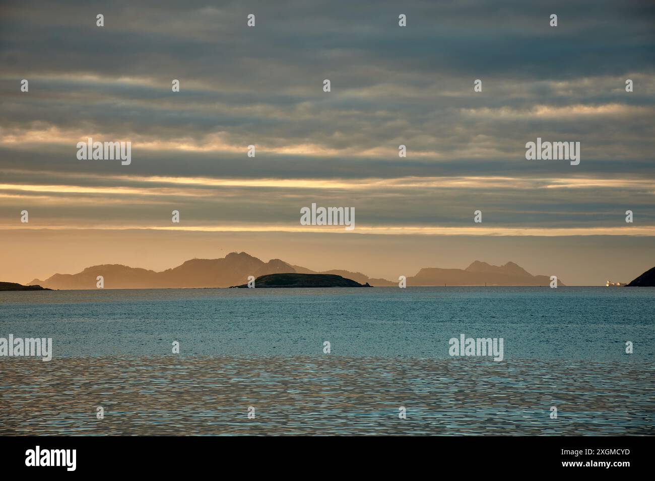 breathtaking panoramic view of the Cies Islands from Ladeira Beach in ...