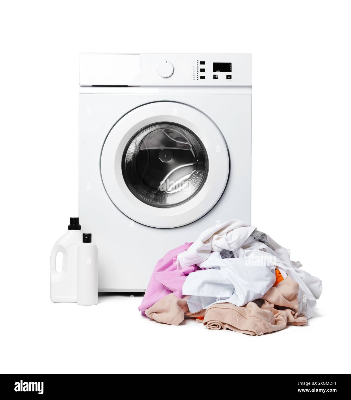White Washing Machine With Open Door and Clothes Overflowing From a ...