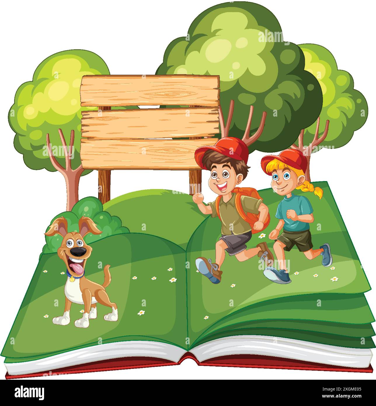 Kids and dog exploring a magical book Stock Vector Image & Art - Alamy