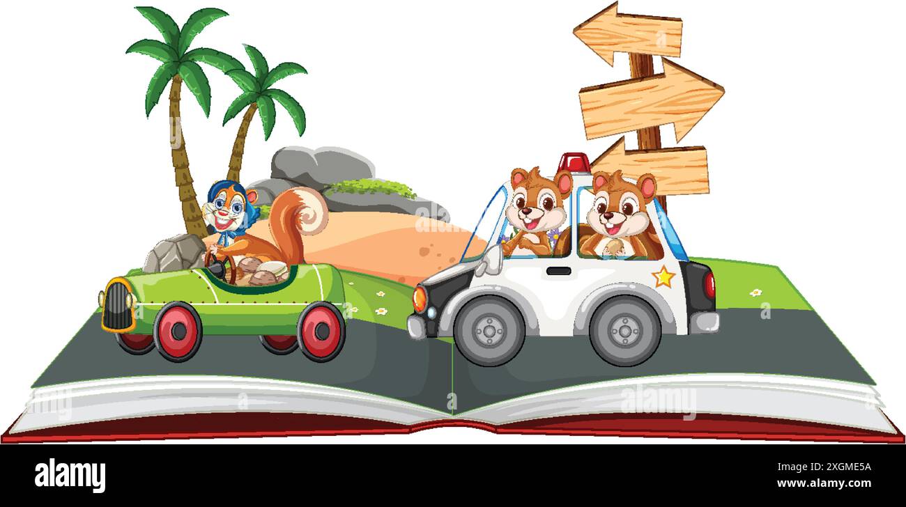Animals driving cars in an open book Stock Vector Image & Art - Alamy